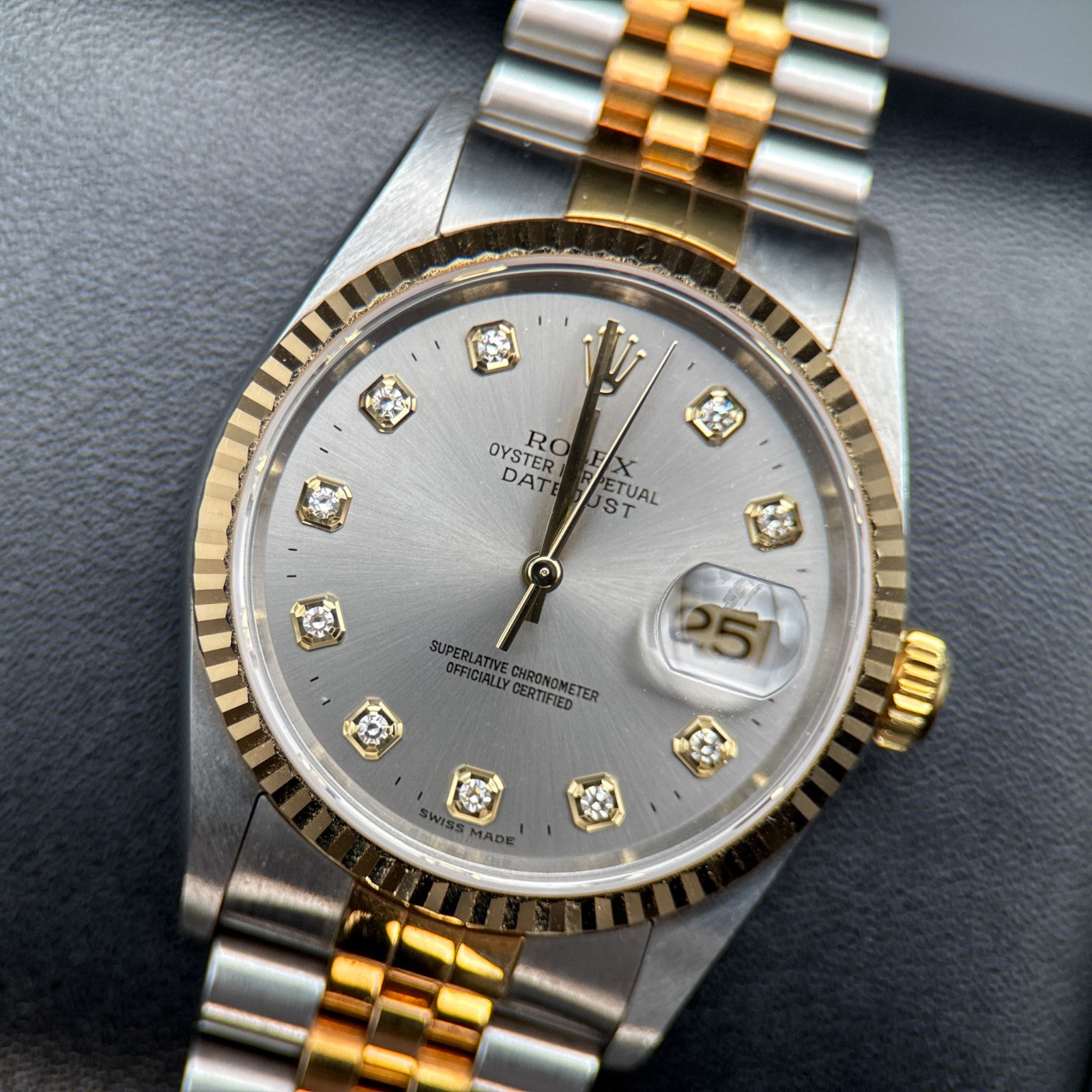 Rolex Datejust 36mm 16233 Silver Diamond Dial Jubilee Automatic Watch